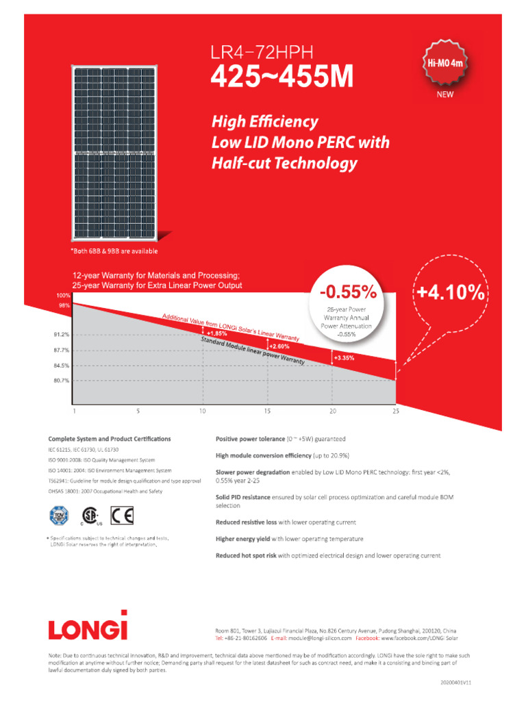 Longi LR4 72HPH 425445M | PDF