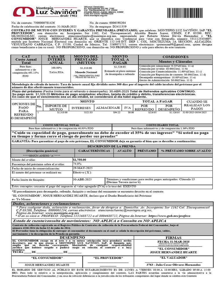 CAT Costo Anual Total Tasa de Interés Anual Monto Del Préstamo (Mutuo ...