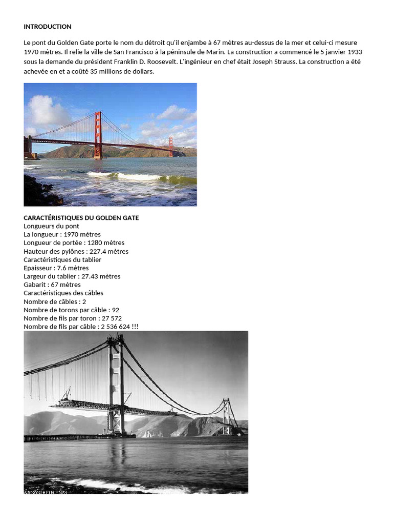 Dimensions et caractéristiques du Golden Gate | PDF | Fondation ...