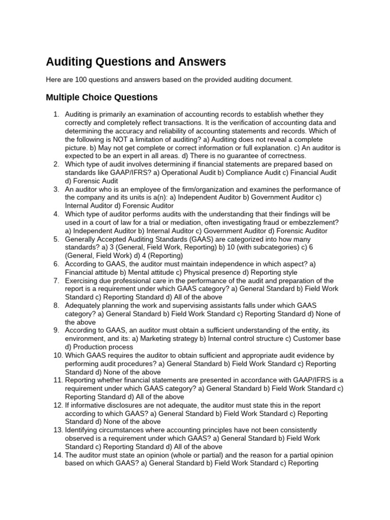 100 Choice and Maching Questions and Answers | PDF | Audit | Auditor's Report