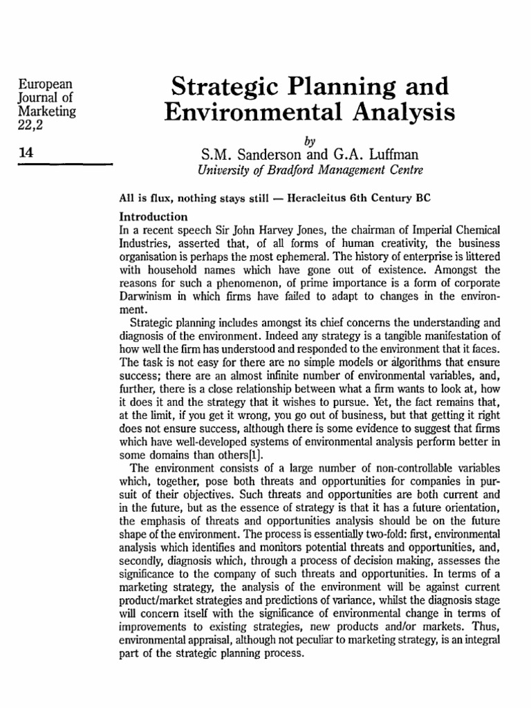 Strategic Planning and Environmental Analysis | PDF | Strategic ...