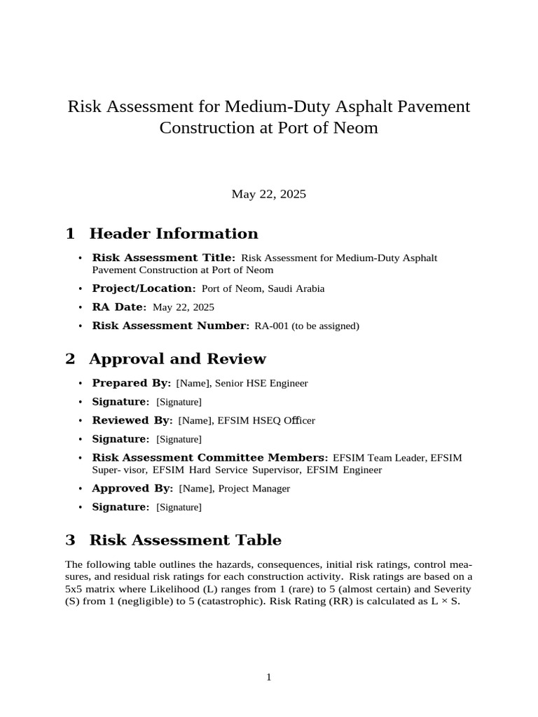 Risk Assessment For Medium-Duty Asphalt Pavement Construction | PDF ...