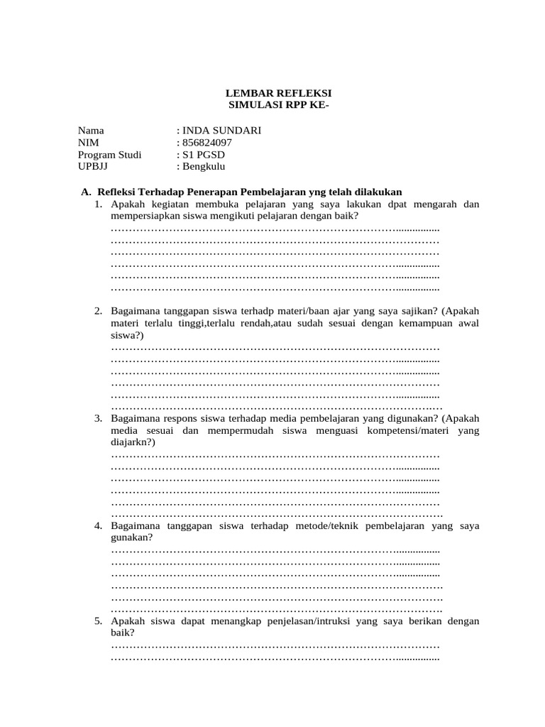 Lembar Refleksi PKP | PDF