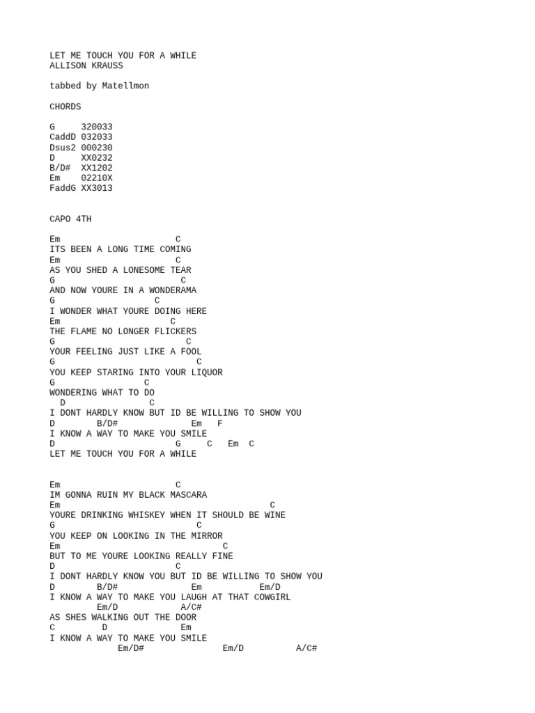 Allison Krauss - Let Me Touch You For A While (Chords) | PDF