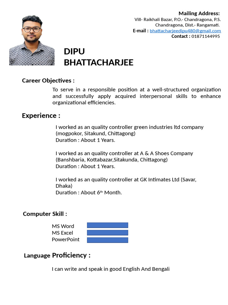 CV For Dipu Bhattacharjee | PDF | Human Communication | Linguistics
