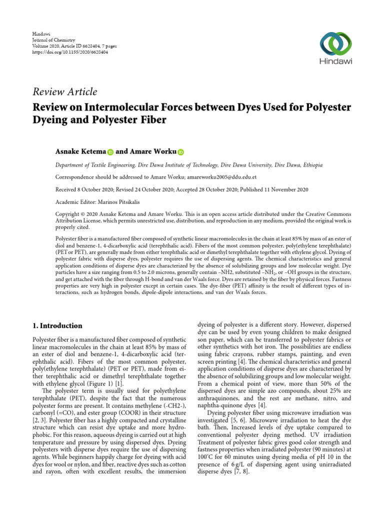Article Intermolecular Forces in Polyester Dyeing | PDF ...