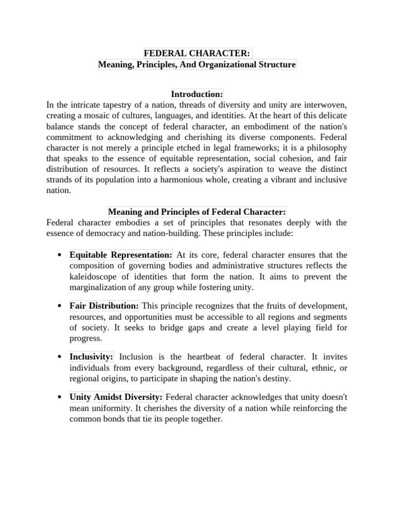 PUB 406 FEDERAL CHARACTER | PDF | Governance | Nation