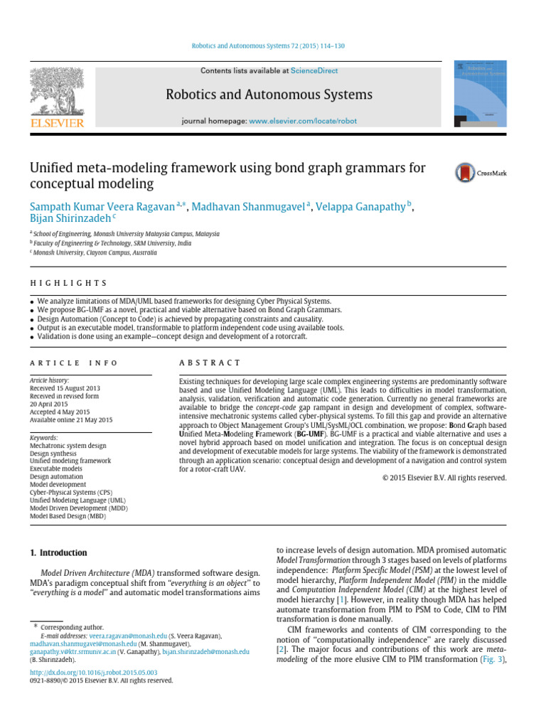 Unified Meta Modeling Framework Using Bond Graph GR - 2015 - Robotics and Autono | PDF ...