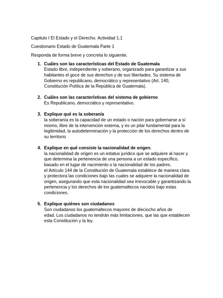 Tarea Capitulo I | PDF | Guatemala | Estado (política)