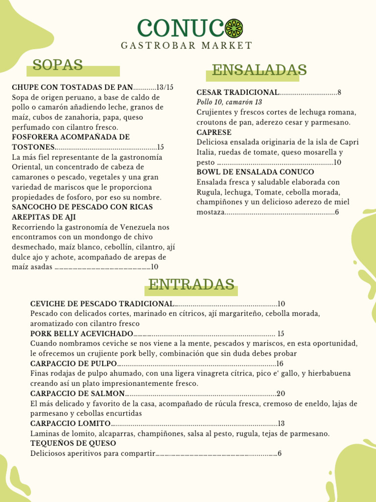 Conuco Menu | PDF | ensalada | pesto