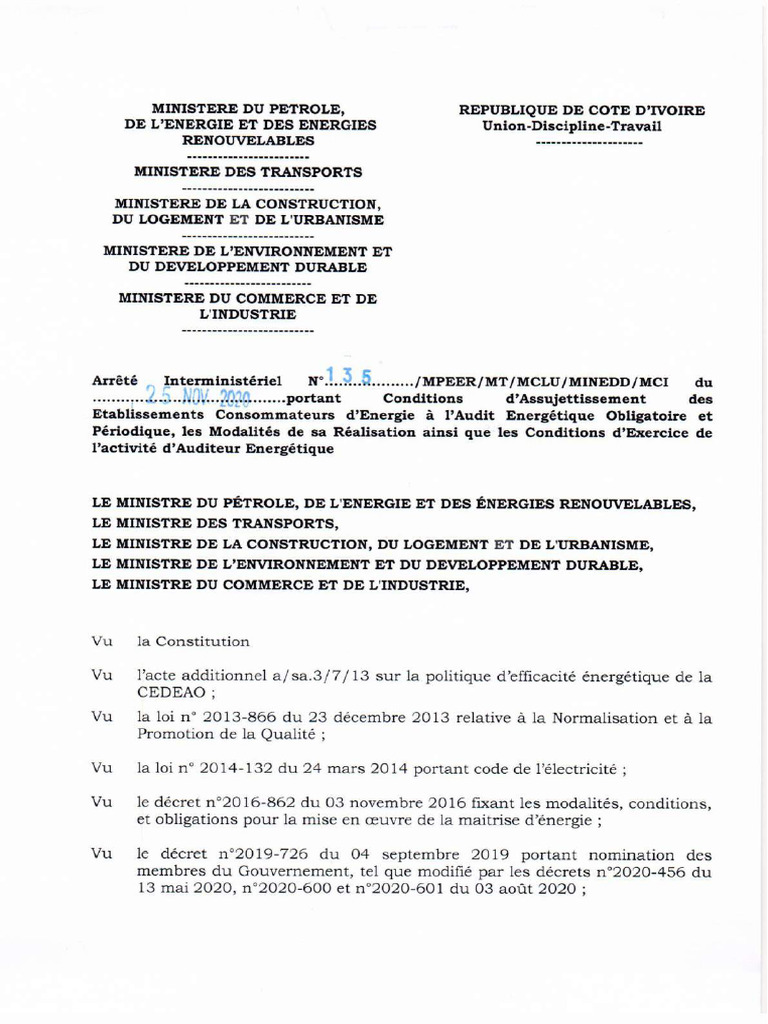 Arrêté Interministériel Portant Audit Energétique | PDF