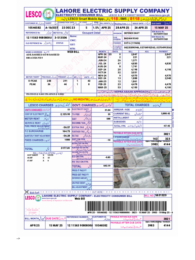 LESCO - Bill Calculation | PDF