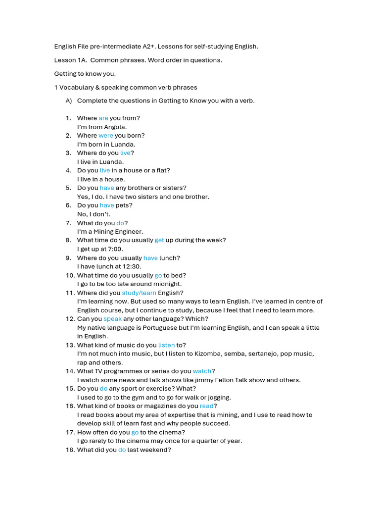 Lesson 1 1A Common Phrases | PDF | English Language | Linguistics