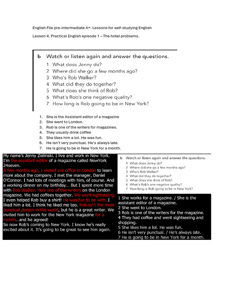 Lesson 4 Practical English Episode 1 - The Hotel Problems. | PDF