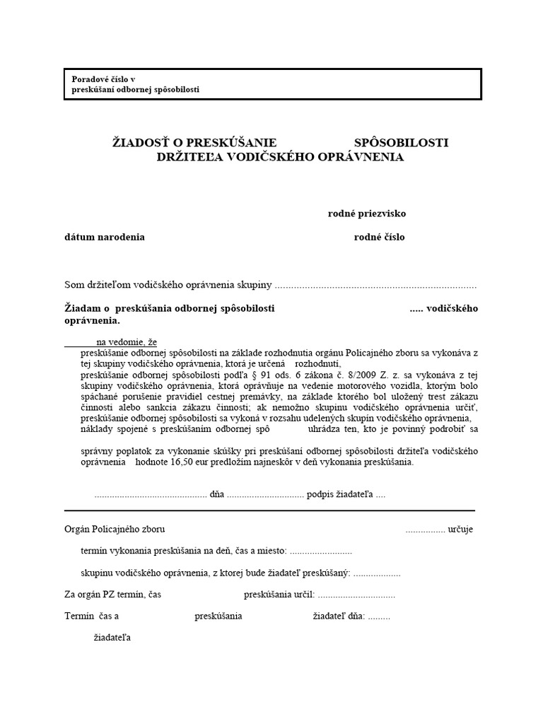 Ziadost o Preskusanie | PDF