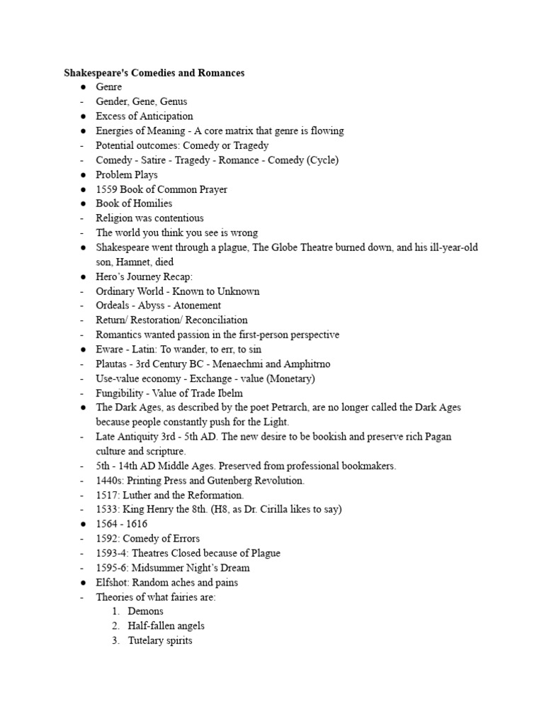 Shakespeare Notes | PDF | William Shakespeare