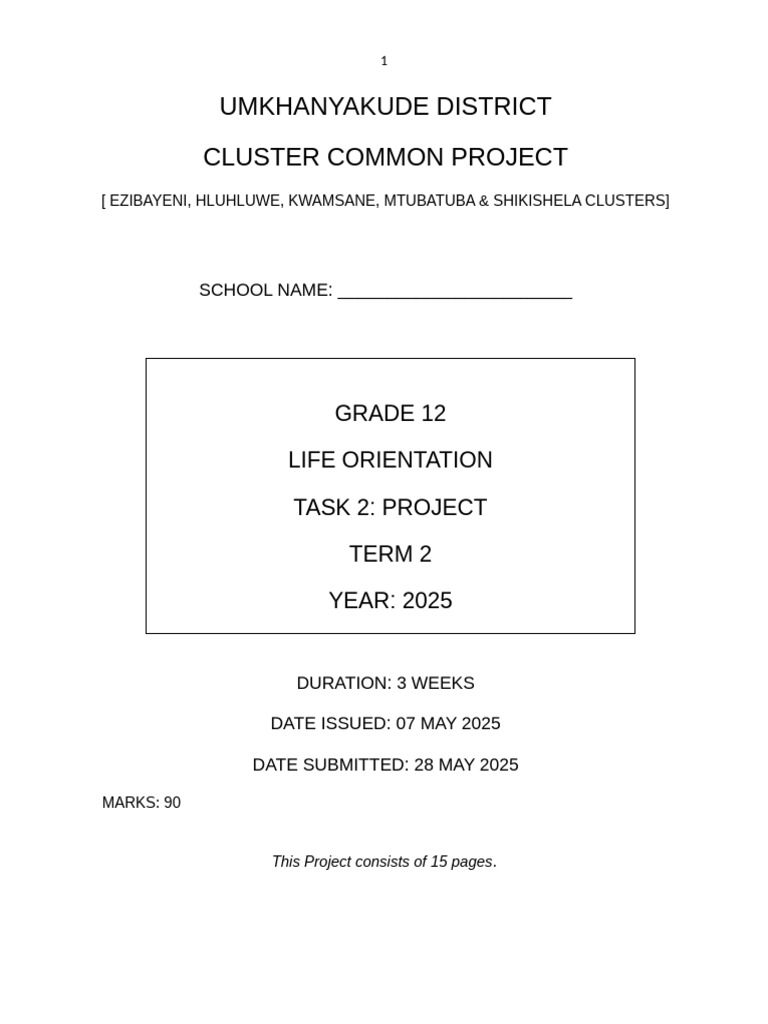 Grade 12 Life Orientation Project 2025 | PDF | Violence Against Women ...