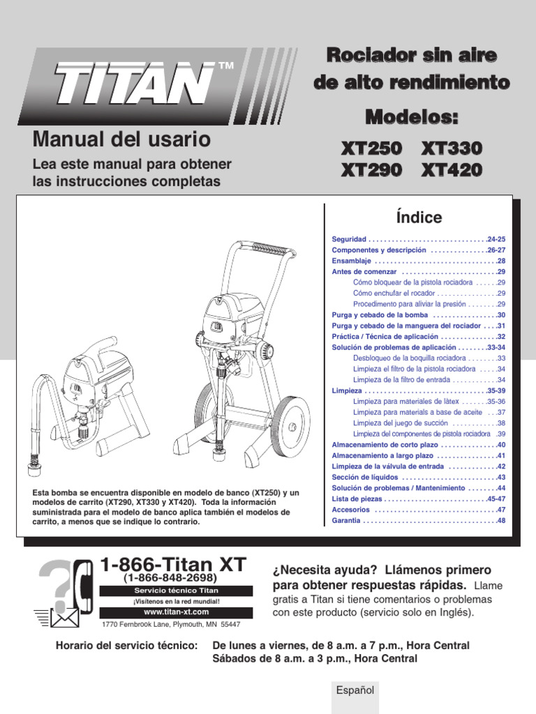 Manual de Usuario Titan XT 250/290 | PDF | Bomba | Enchufes y tomas de ...