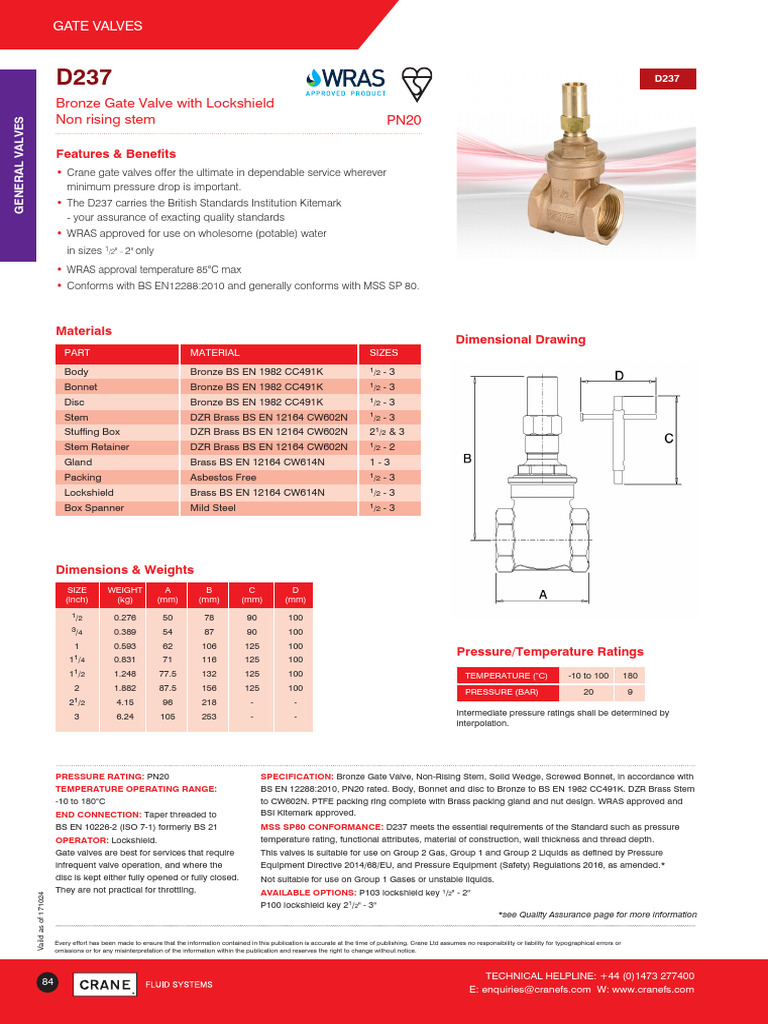 D237 Gate Valve CraneFS DS 1024 | PDF | Valve | Mechanical Engineering