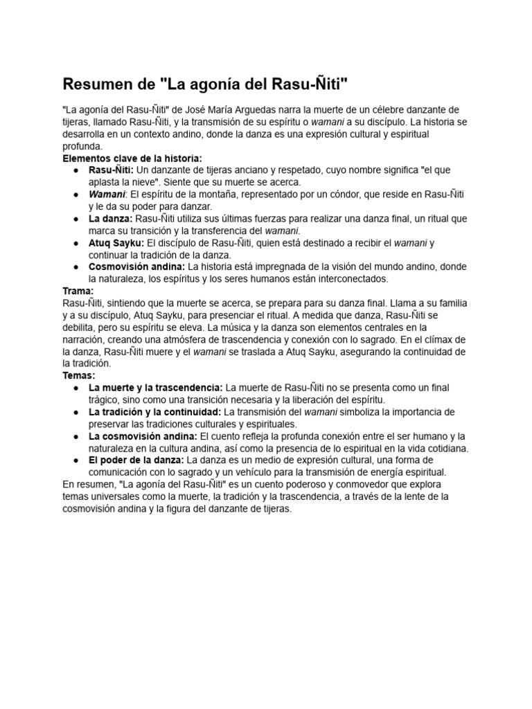 Resumen de - La Agonía Del Rasu-Ñiti | PDF | Bailes