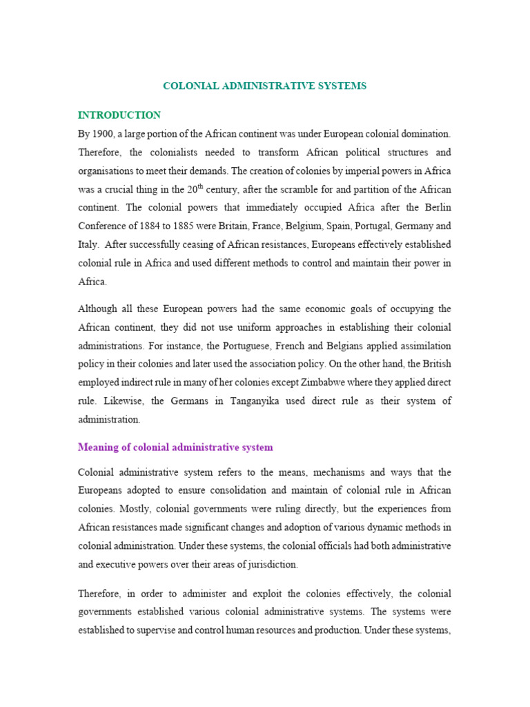Colonial Administrative Systems | PDF | Colonialism | British Empire