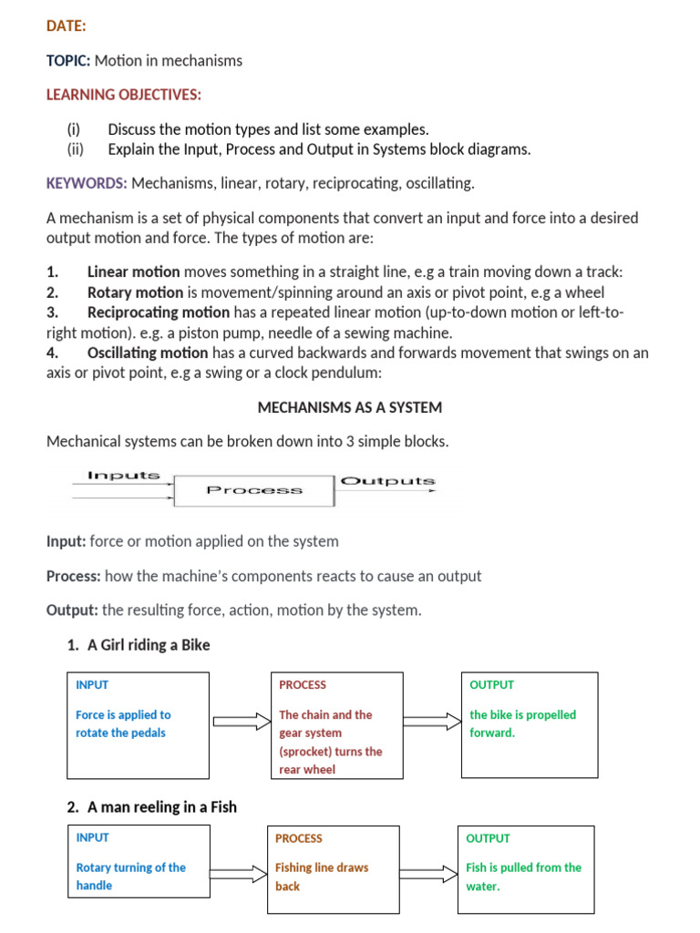 Mechanism Motion Types Explained | PDF