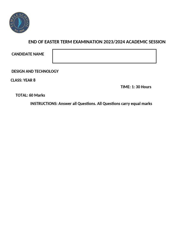 Year 8 Easter Term Examination 2023-2024 | PDF | Lever | Friction