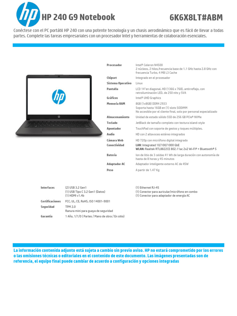 HP 240 G9 Notebook (Linux) - 6K6X8LT#ABM | PDF | Ordenador portátil ...