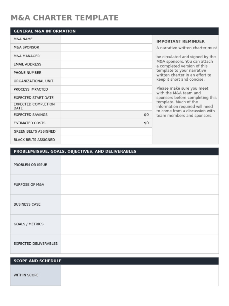 IC Merger and Acquisition MA Project Charter Template 10569 | PDF ...