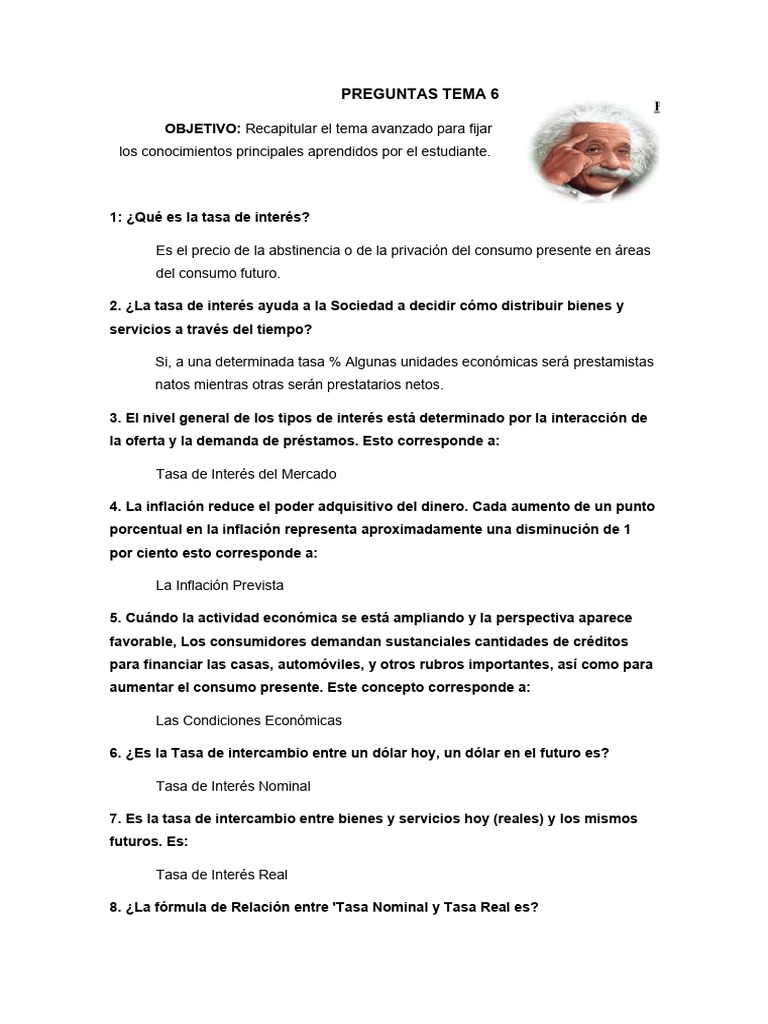Preguntas Tema 6 | PDF | Interés | Tasas de interés