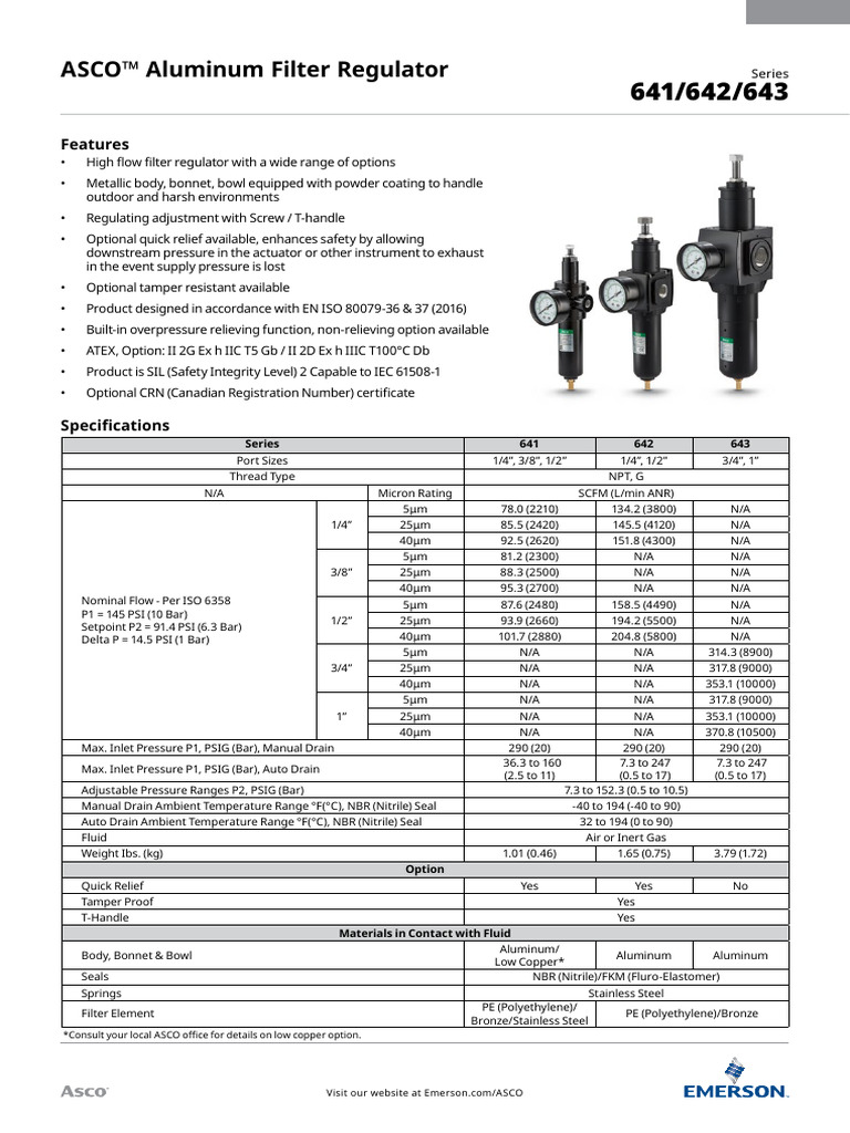 ASCO Aluminum Filter Regulator Series | PDF | Filtration | Materials