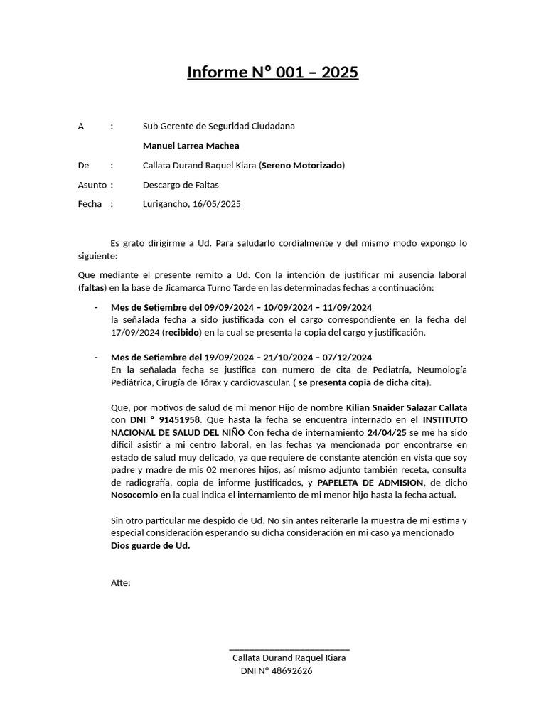 Informe #001 Callata | PDF