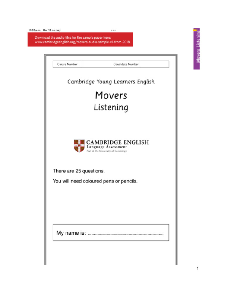 Movers Practice 1 | PDF