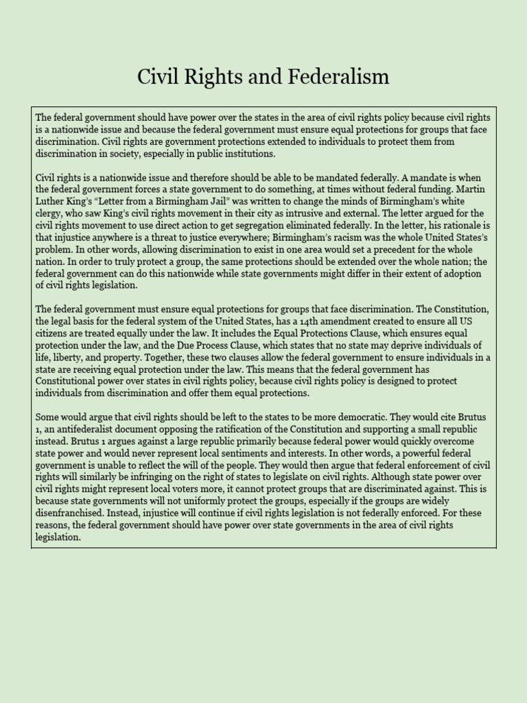 Argumentative FRQ - Civil Rights Policy | PDF | Equal Protection Clause ...