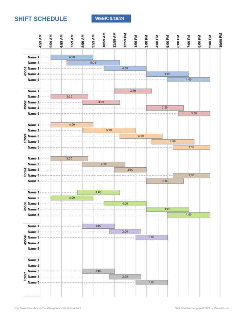 Weekly Employee Shift Schedule Template | PDF | Worksheet | Computing