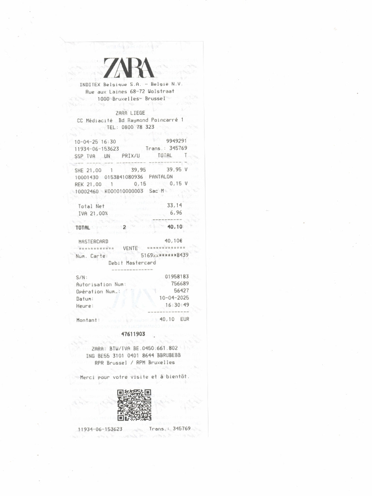 Facture Zara | PDF