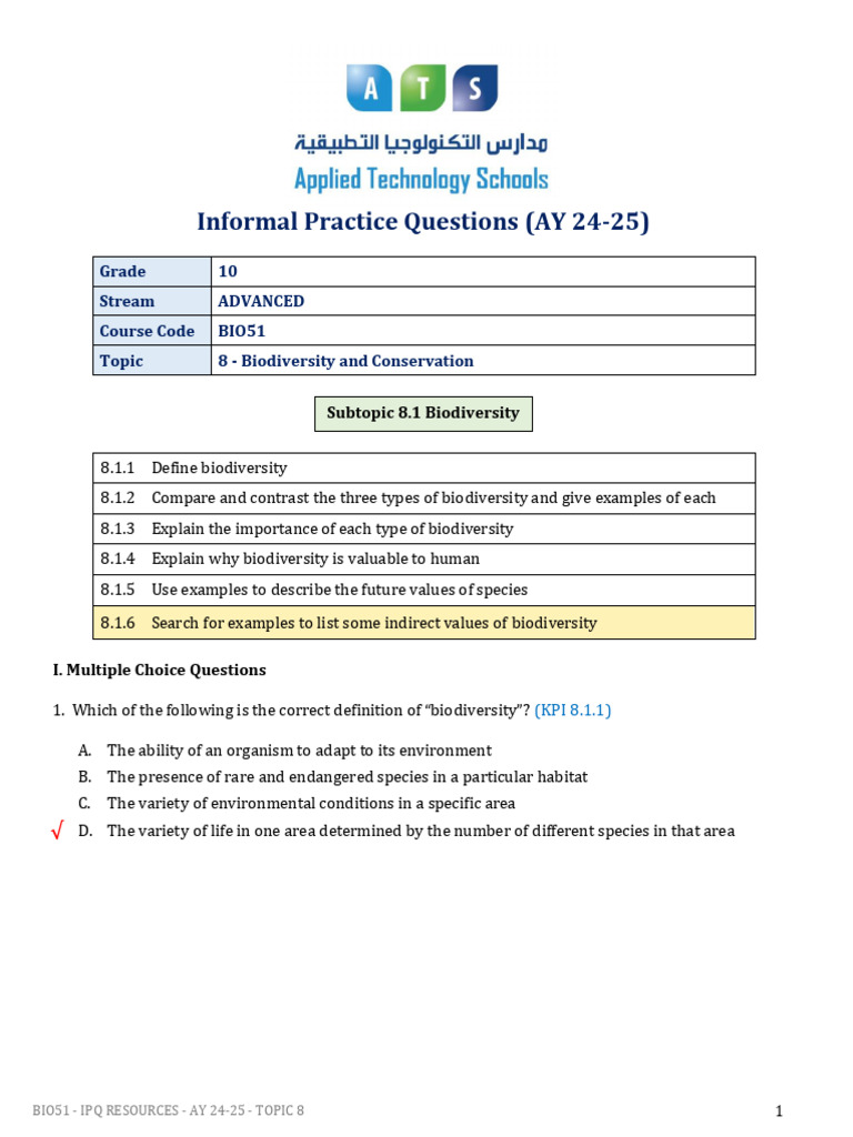 BIO51 IPQ Topic8 AK | PDF | Biodiversity | Habitat Destruction
