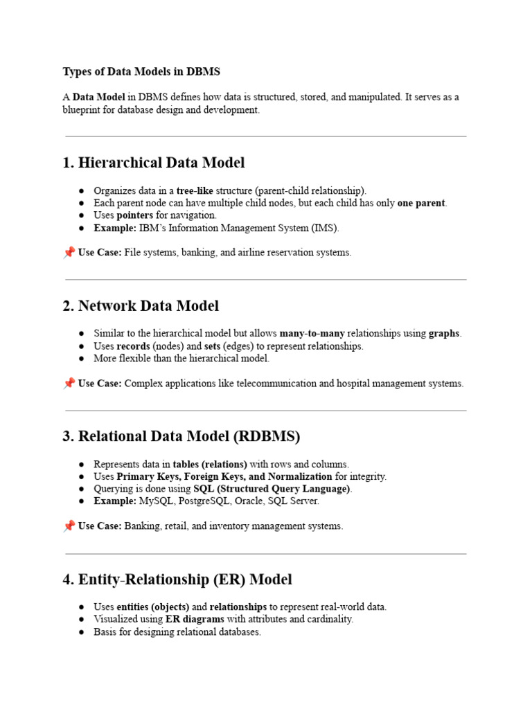 Types of Data Models in M...... DBMS | PDF | Databases | Relational ...