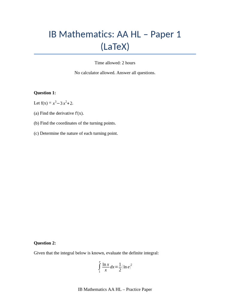 IB AA HL Paper1 LATEX | PDF
