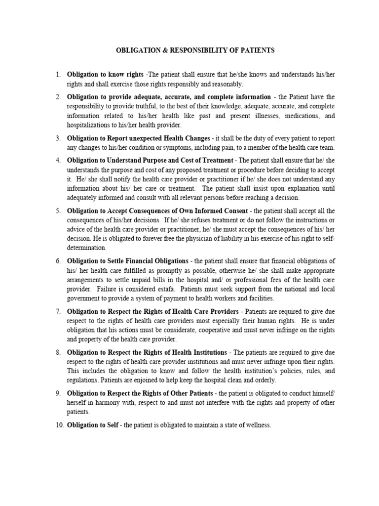 Patient Responsibilities in Healthcare | PDF | Health Care | Informed ...