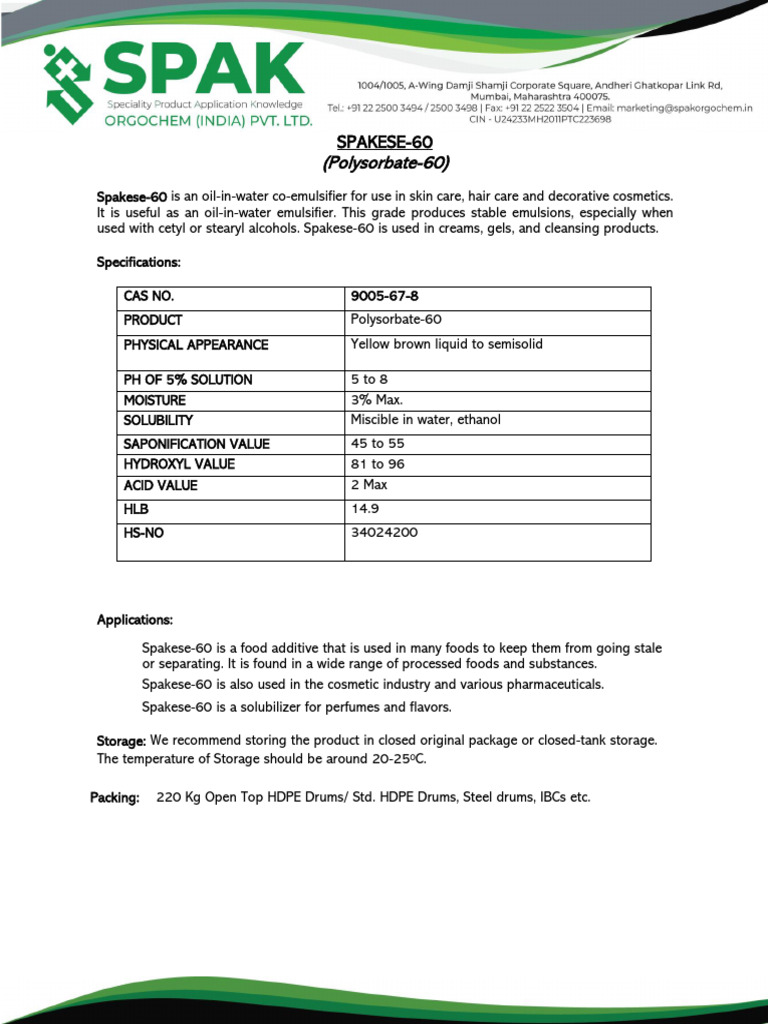 COA Ref Polysorbate-60 | PDF