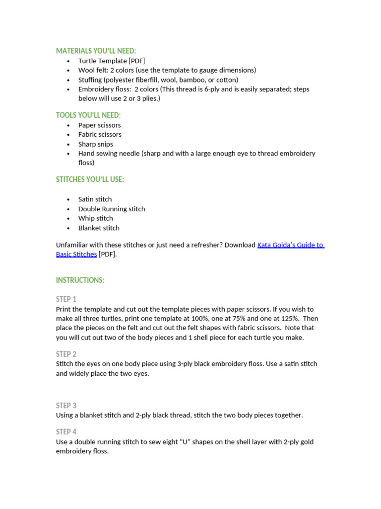 YDF Felt Turtles Tools Materials Tips | PDF