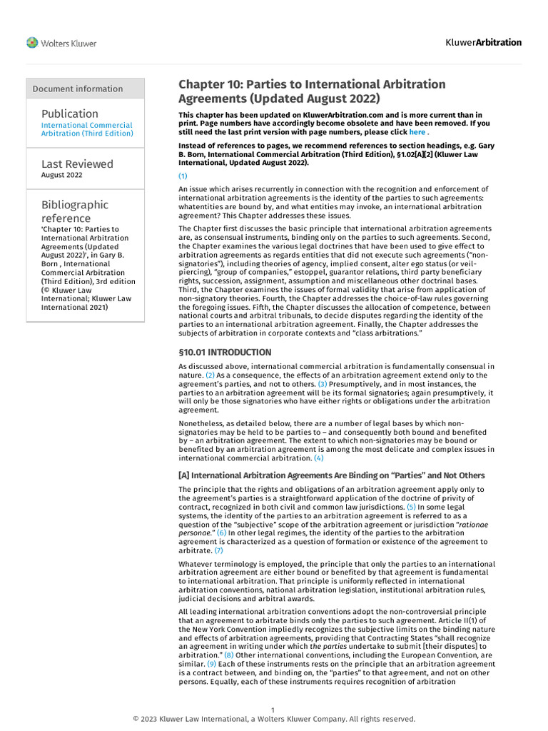 Gary Born Chapter 10 Parties To International Arbitration Agreements ...