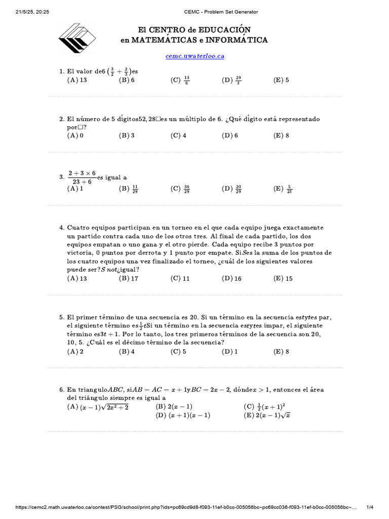 CEMC - Problem Set Generator | PDF