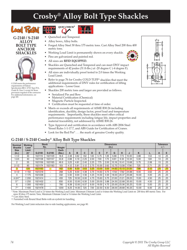 Crosby G-2140 Botl Type Anchor Shackle | PDF | Steel | Screw