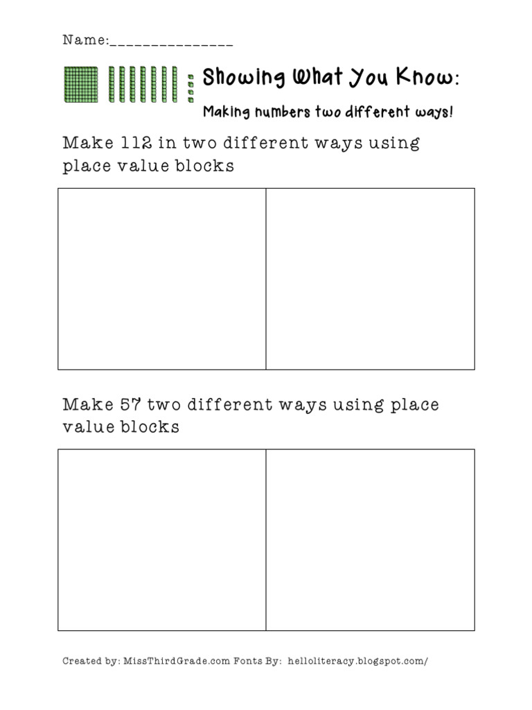 Showing What You Know:: Make 112 in Two Different Ways Using Place ...