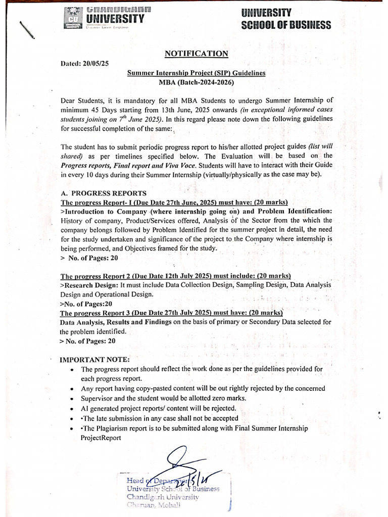 SIP Guidelines (MBA 2024-2026 Batch) | PDF