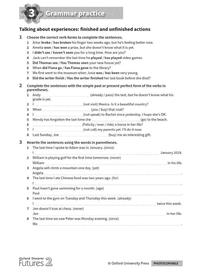 Oxford Discovery Futures 2 Unit 3 Grammarpractice | PDF | Linguistics ...