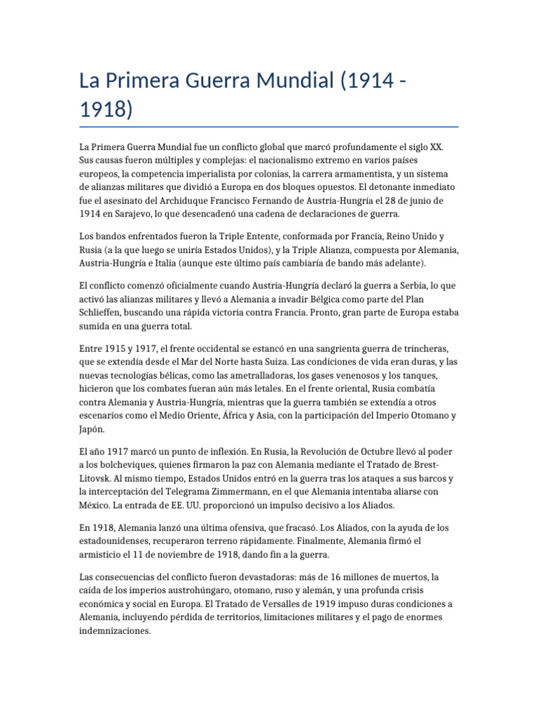 Primera_Guerra_Mundial_Resumen | PDF | Primera Guerra Mundial | Austria Hungría