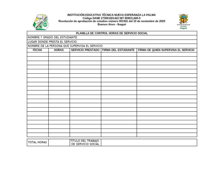 PLANILLA-DE-CONTROL-HORAS-DE-SERVICIO-SOCIAL | PDF